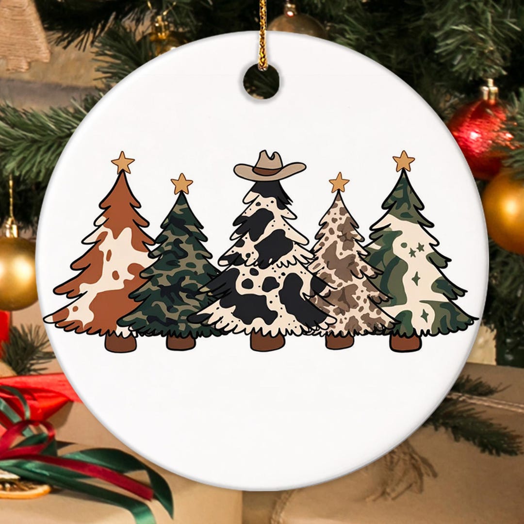 Western Cow Print Christmas Tree Ornament – Rustic Camo Cowboy Holiday ...