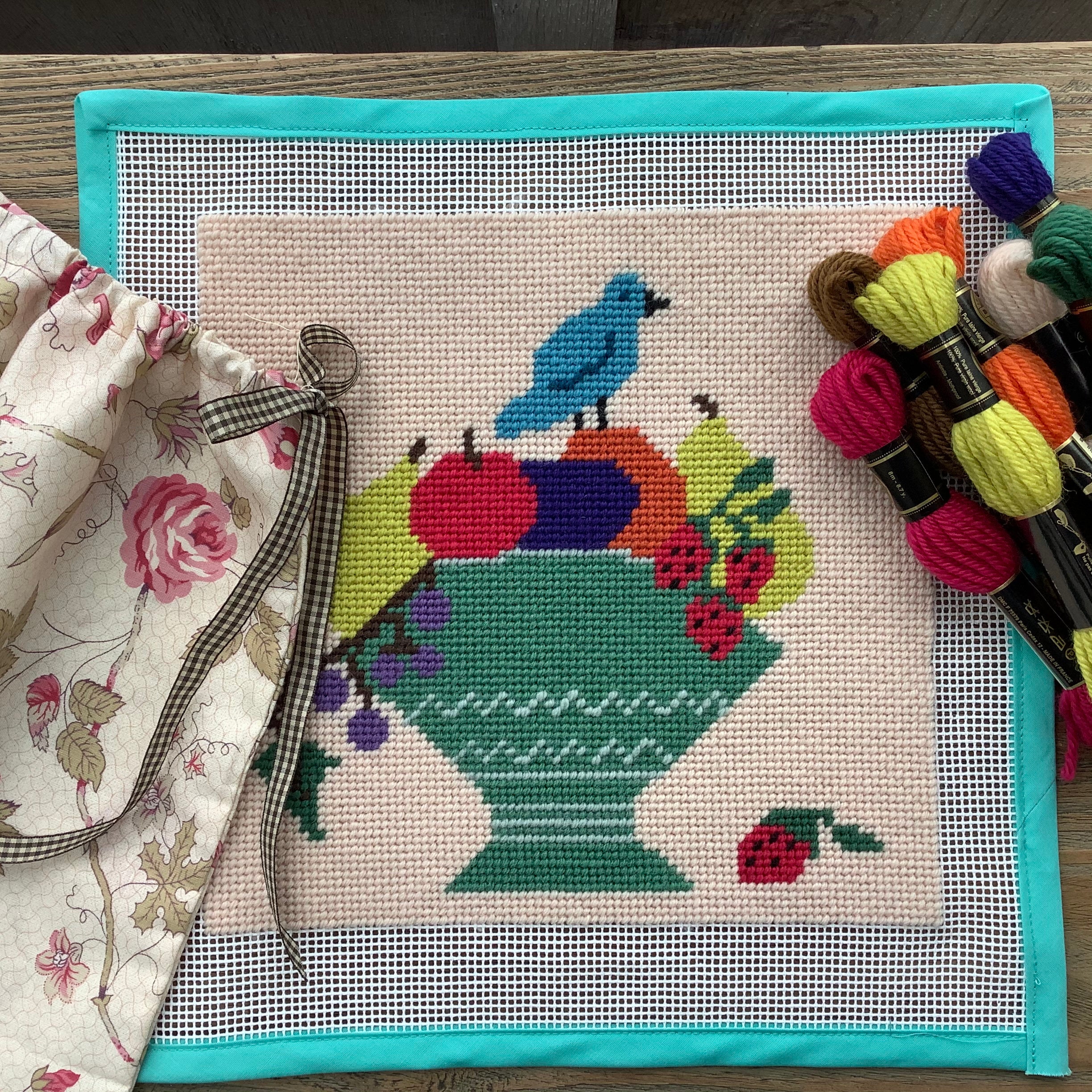 TWEETY FRUIT Bowl Easy Beginner Needlepoint Kit 9X9 Printed Canvas DMC ...