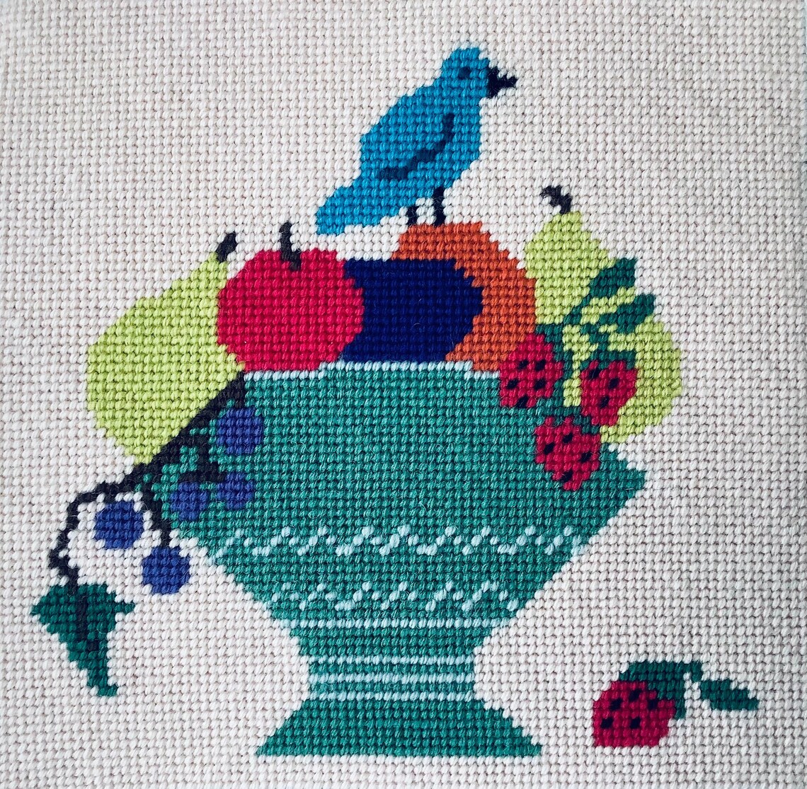 TWEETY FRUIT Bowl Easy Beginner Needlepoint Kit 9X9 Printed Canvas DMC ...
