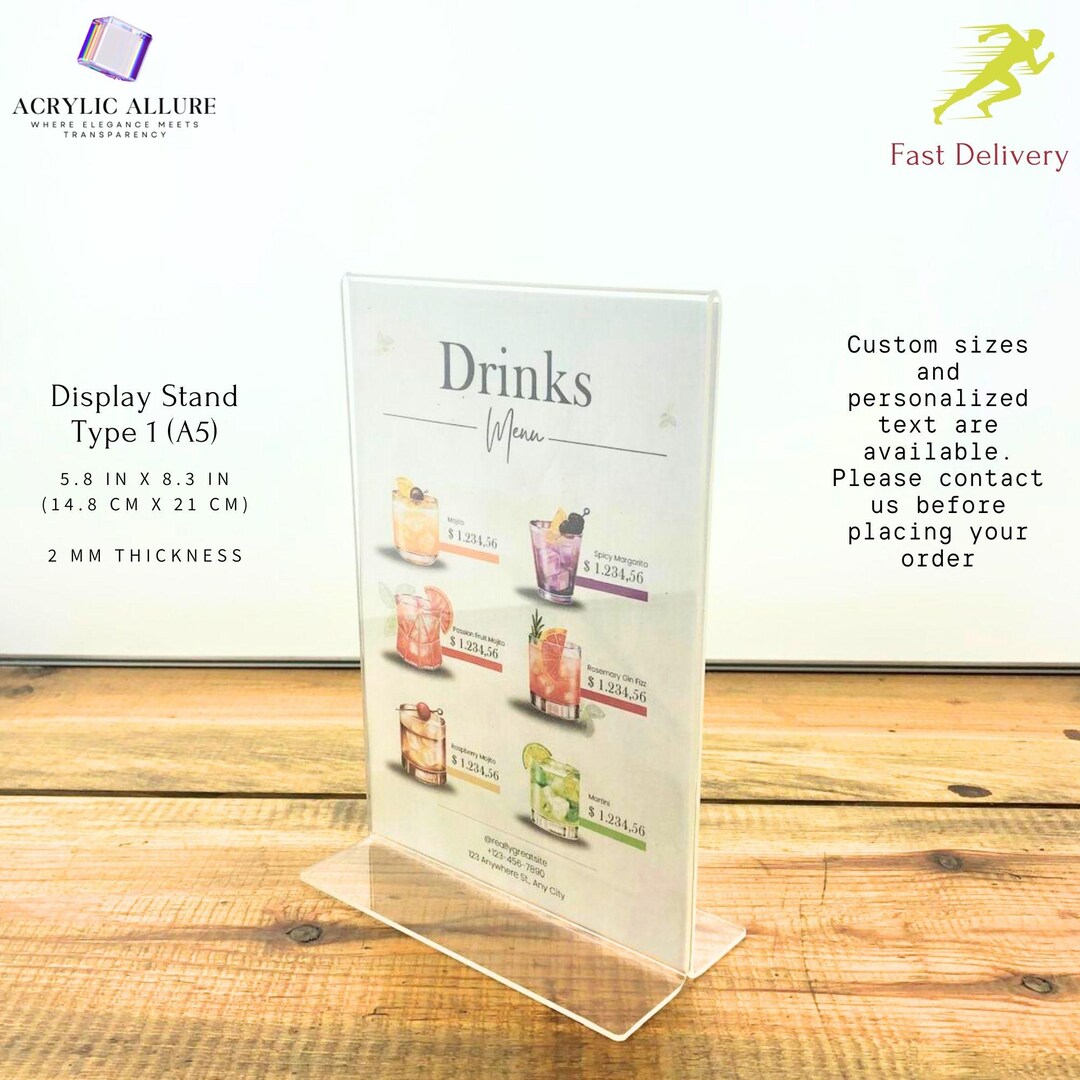 Acrylic Table Tent, Wood Table Top Display Menu Holder, Clear Sign ...