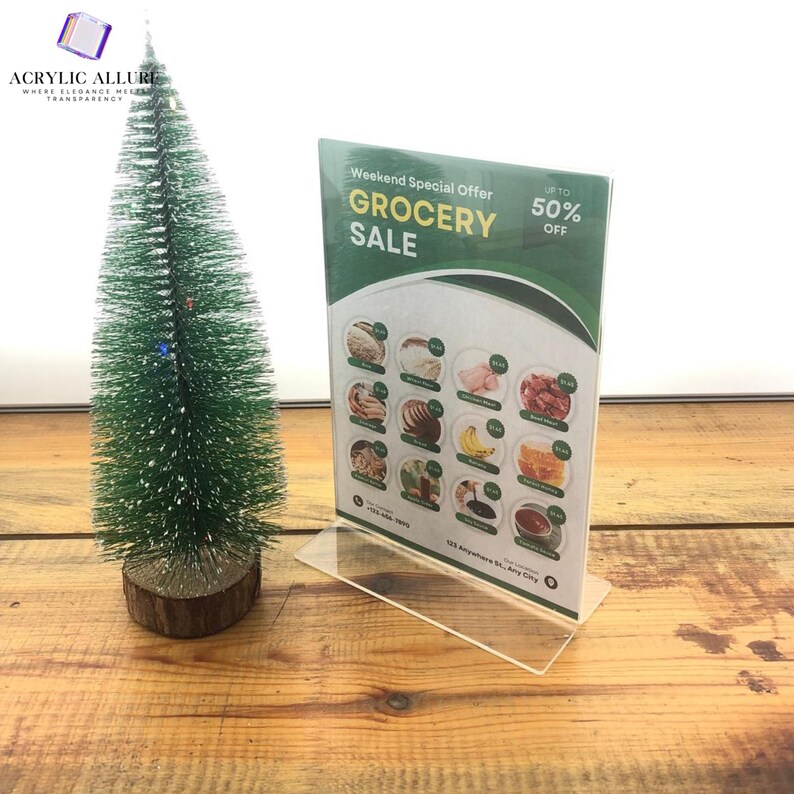 Acrylic Table Tent: Wood Base Menu Sign Holder - Etsy