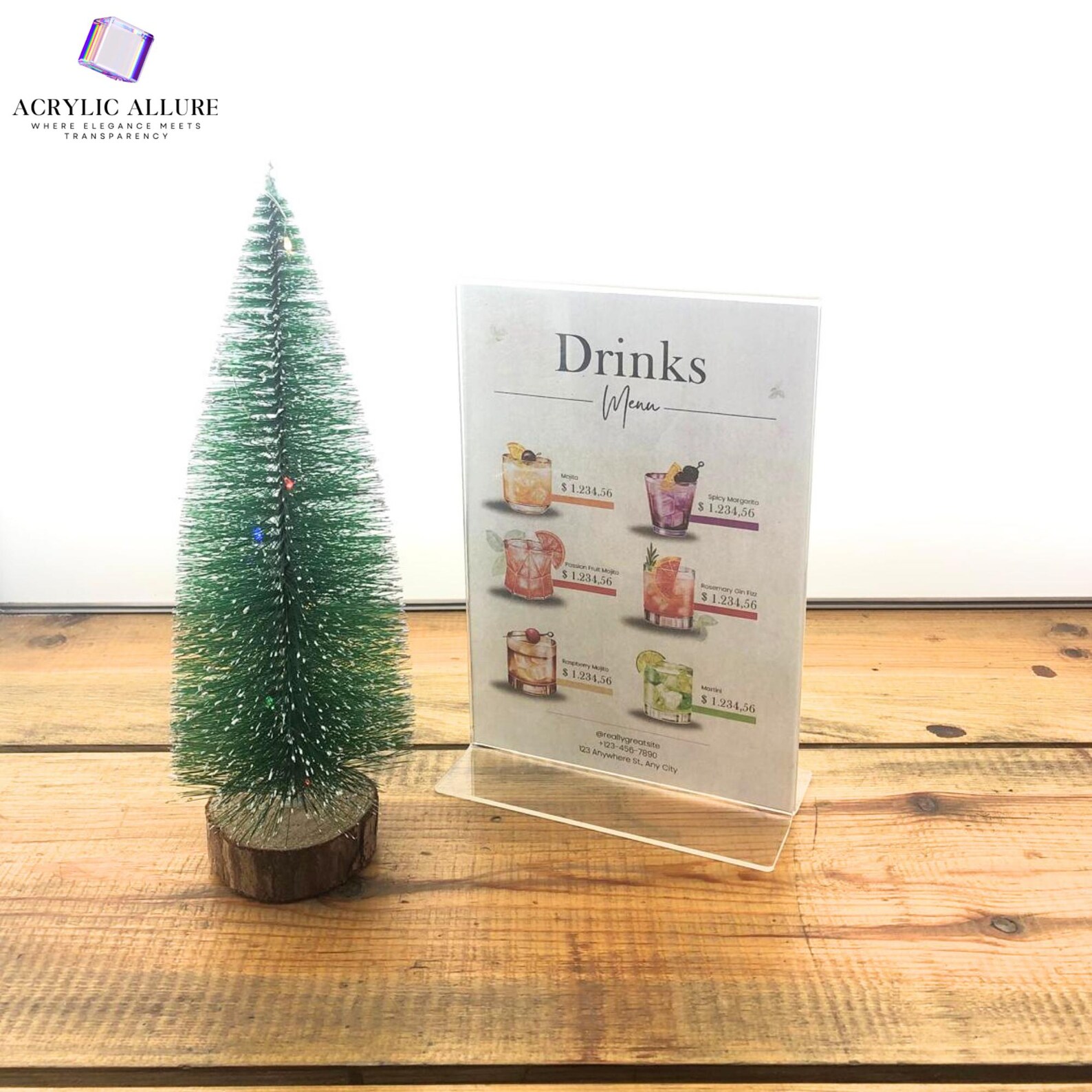 Acrylic Table Tent, Wood Table Top Display Menu Holder, Clear Sign ...