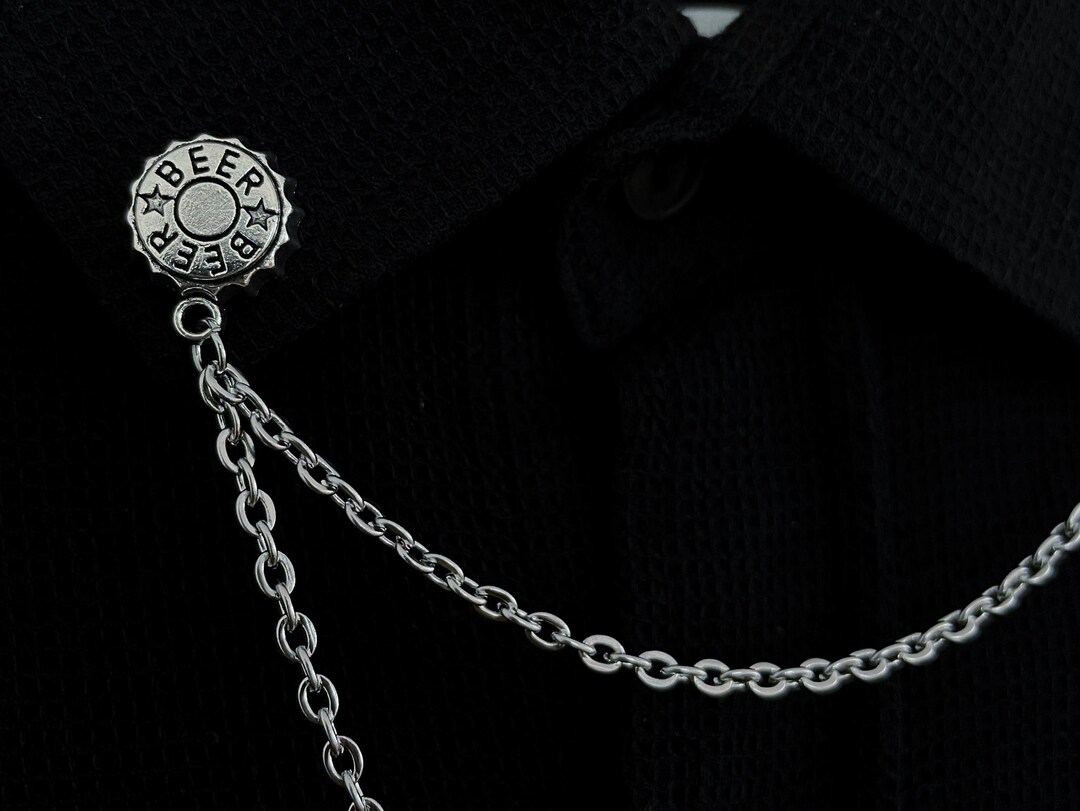 Collar Chain Pin Beer Cap Design, Drunk Style Silver Brooch for Men or ...