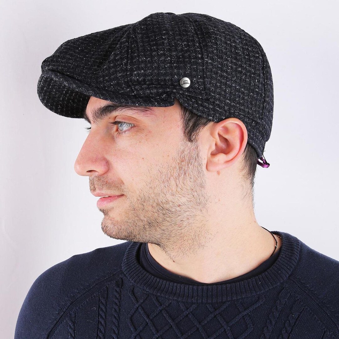 Houndstooth Wool Flat Cap for Men Classic Vintage Newsboy Hat, Stylish ...