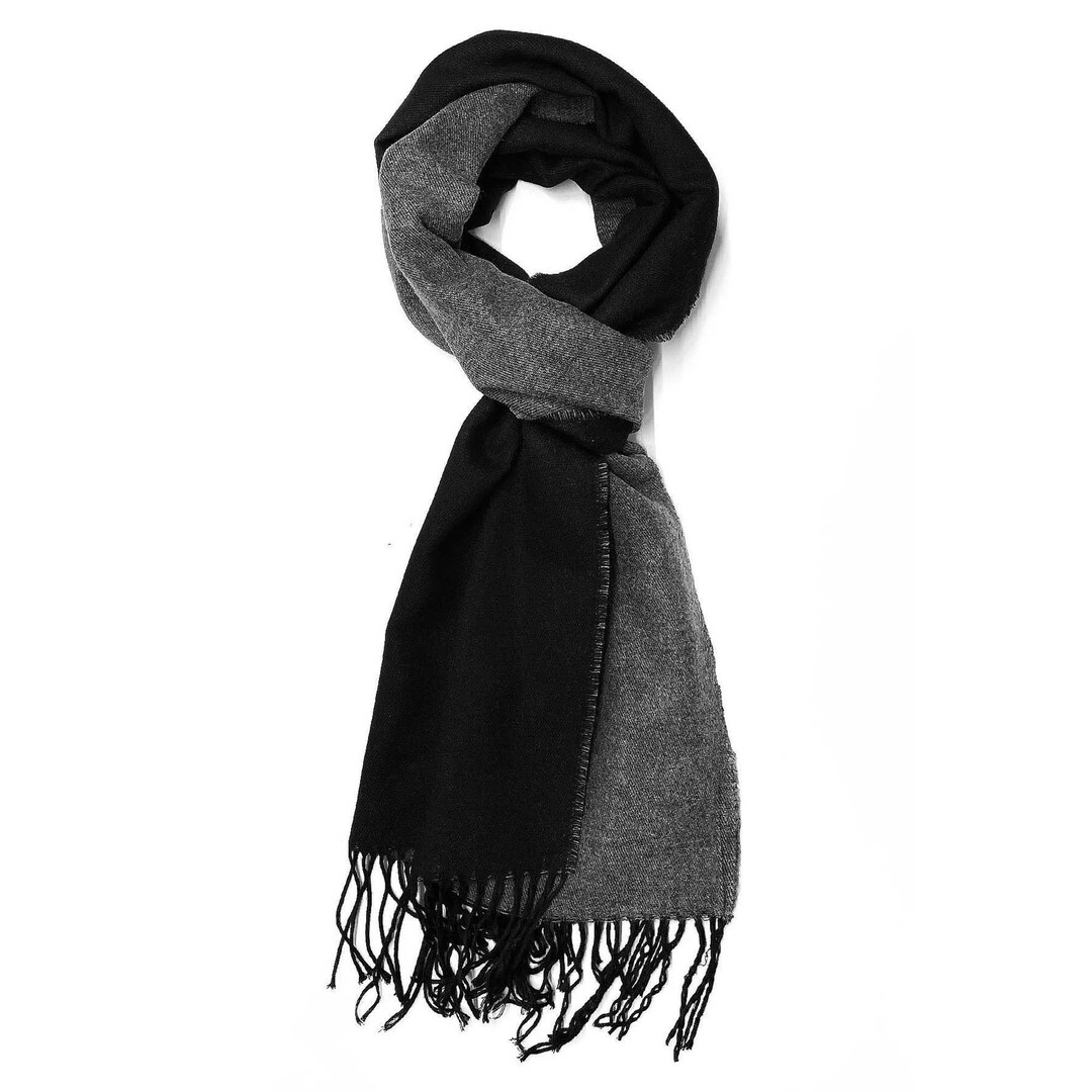 Luxury Men Scarf for Winter Black and Gray, Warm Dual-tone Double Side ...