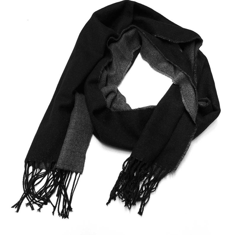Luxury Men Scarf for Winter Black and Gray, Warm Dual-tone Double Side ...
