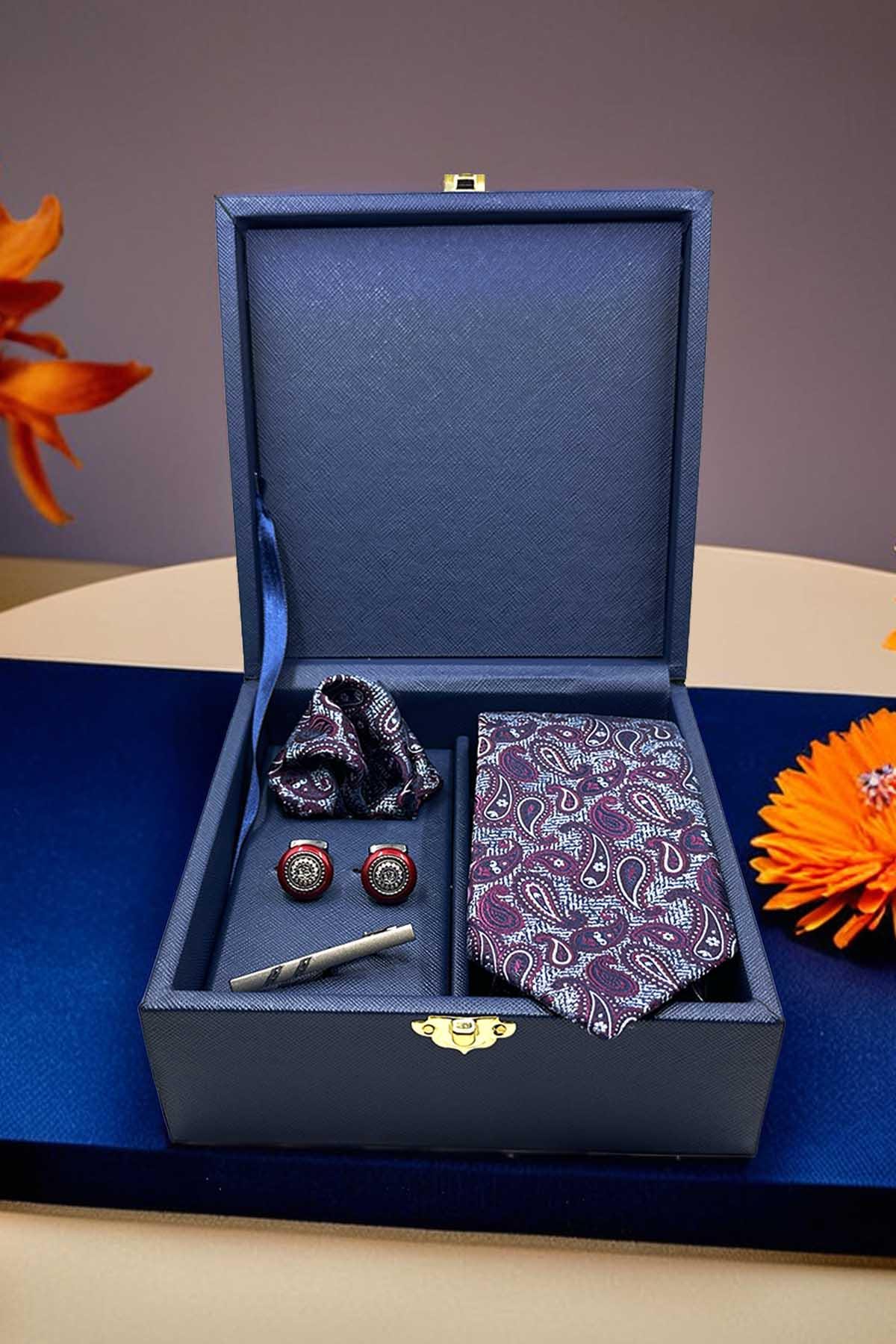 Blue Tie Gift Set for Men, Includes Tie, Cufflinks, Tie Clip, Pocket ...