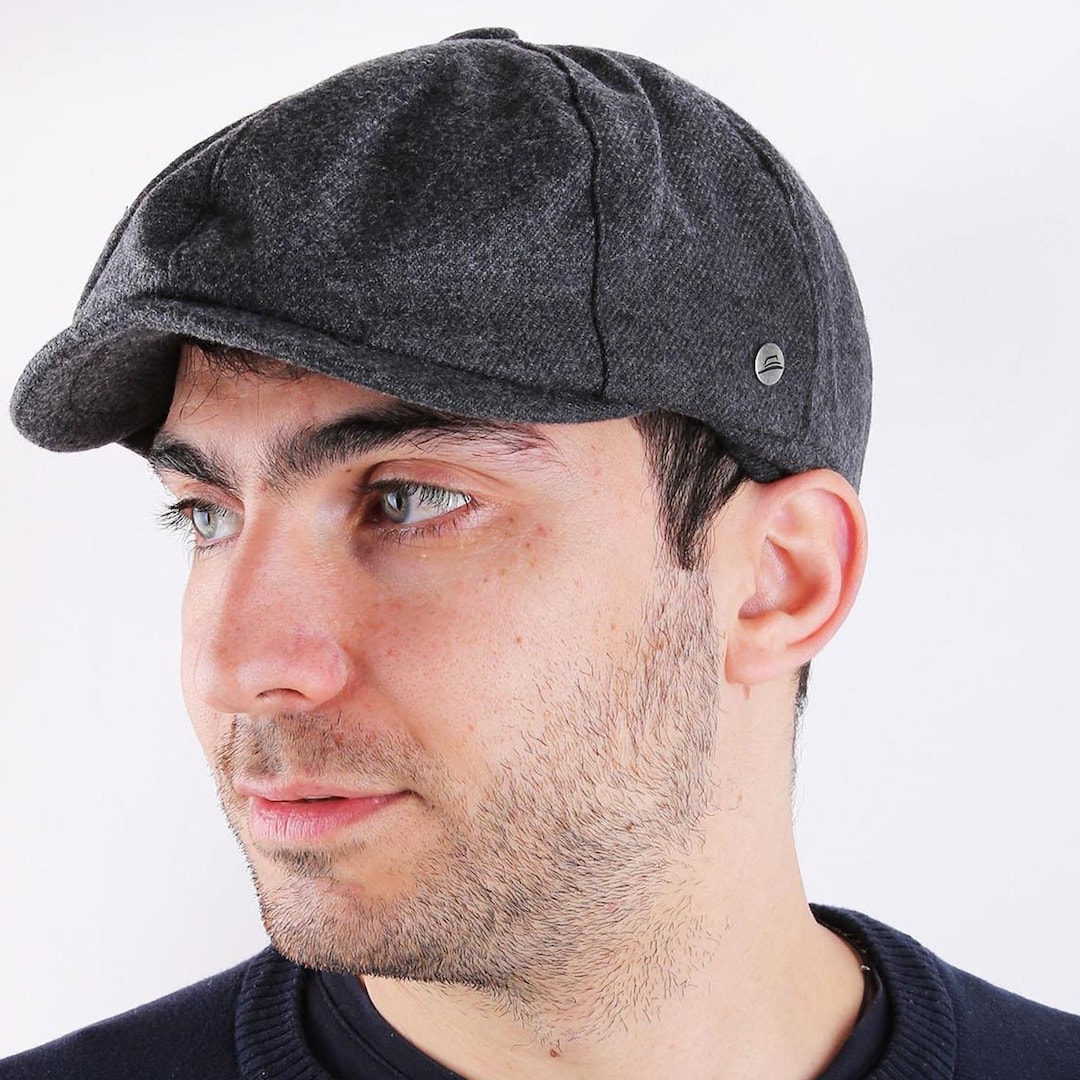 Luxury Gray Gatsby Cap, Retro Newsboy Peaky Cap for Men, Warm Winter Wool Flat Hat, Casual and ...