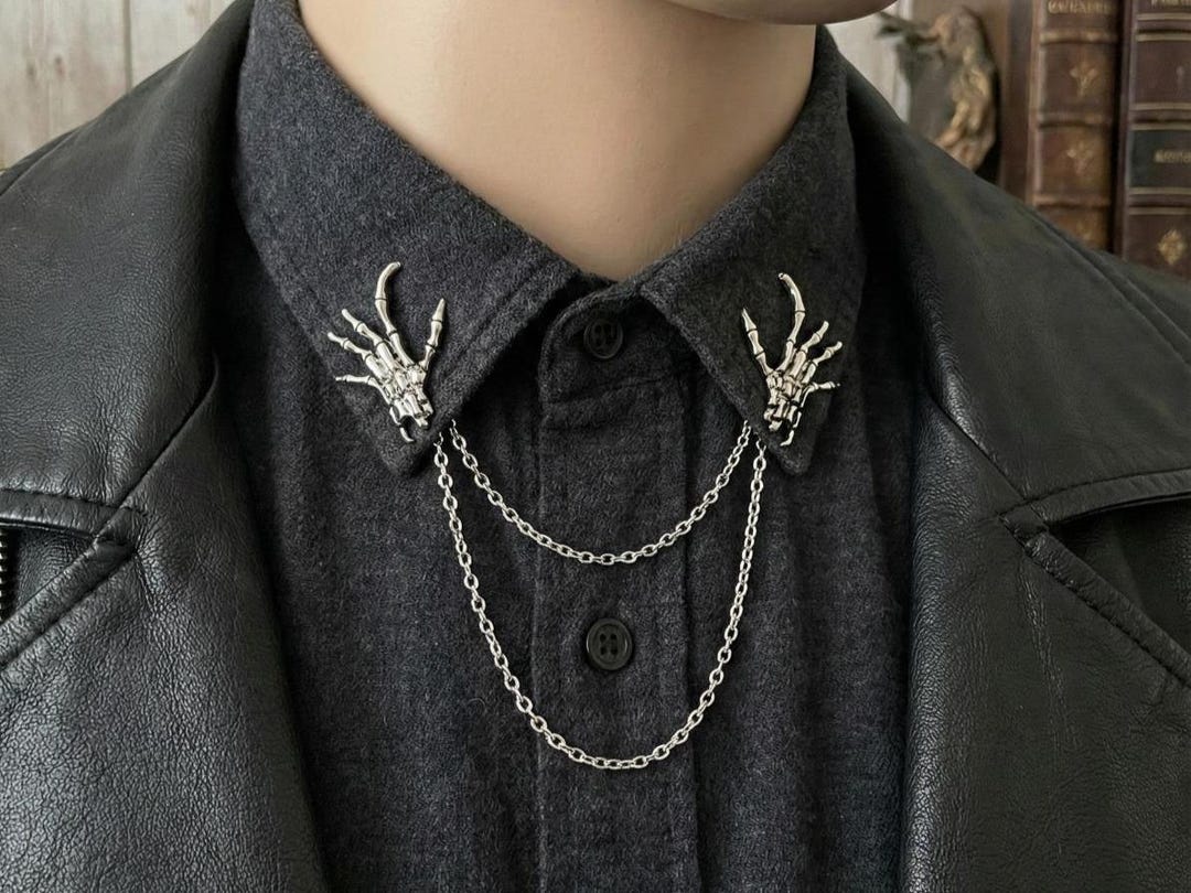 Skeleton Hand Collar Chain – Gothic Punk Jewelry - Shirt Pin ...