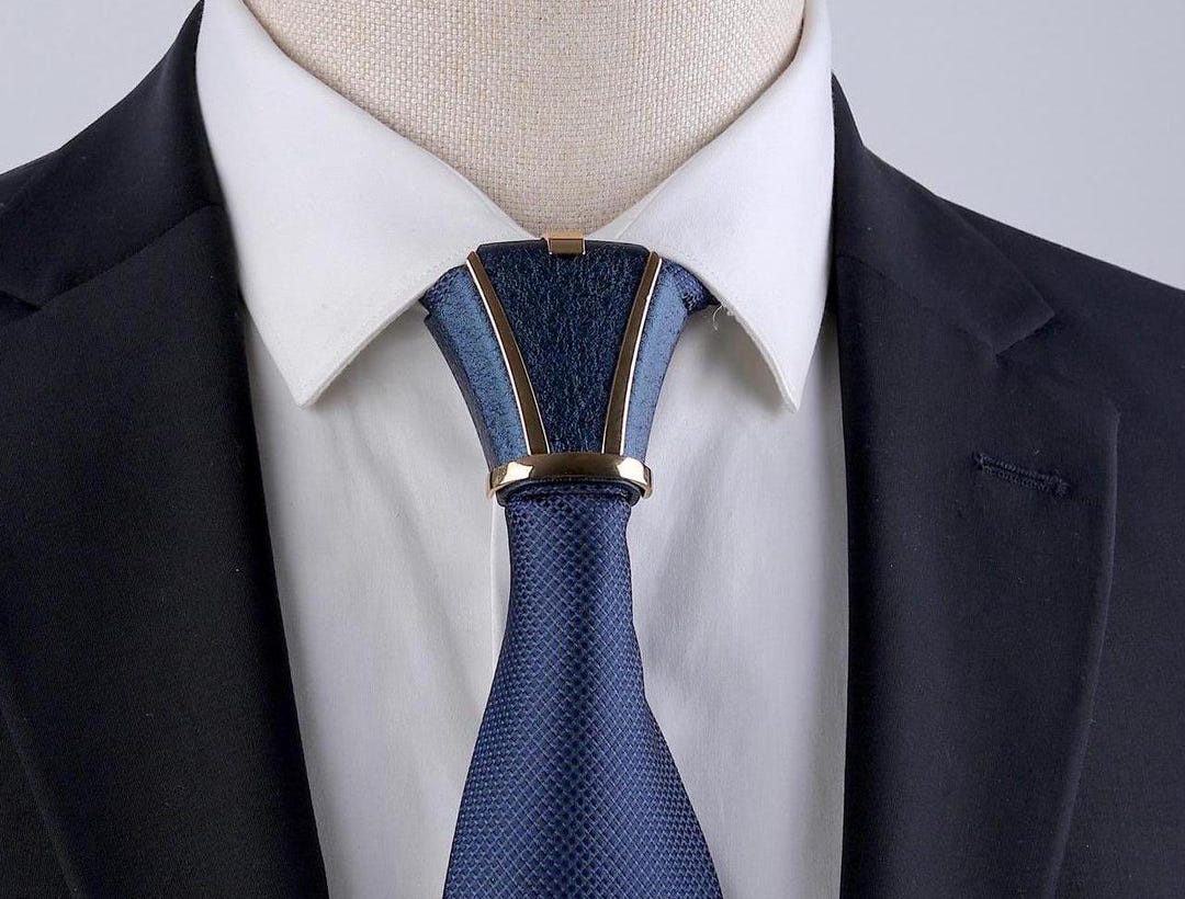 Navy Blue Tie Knot Cover, Gold & Blue Formal Tie Guard, Luxury Cravat ...
