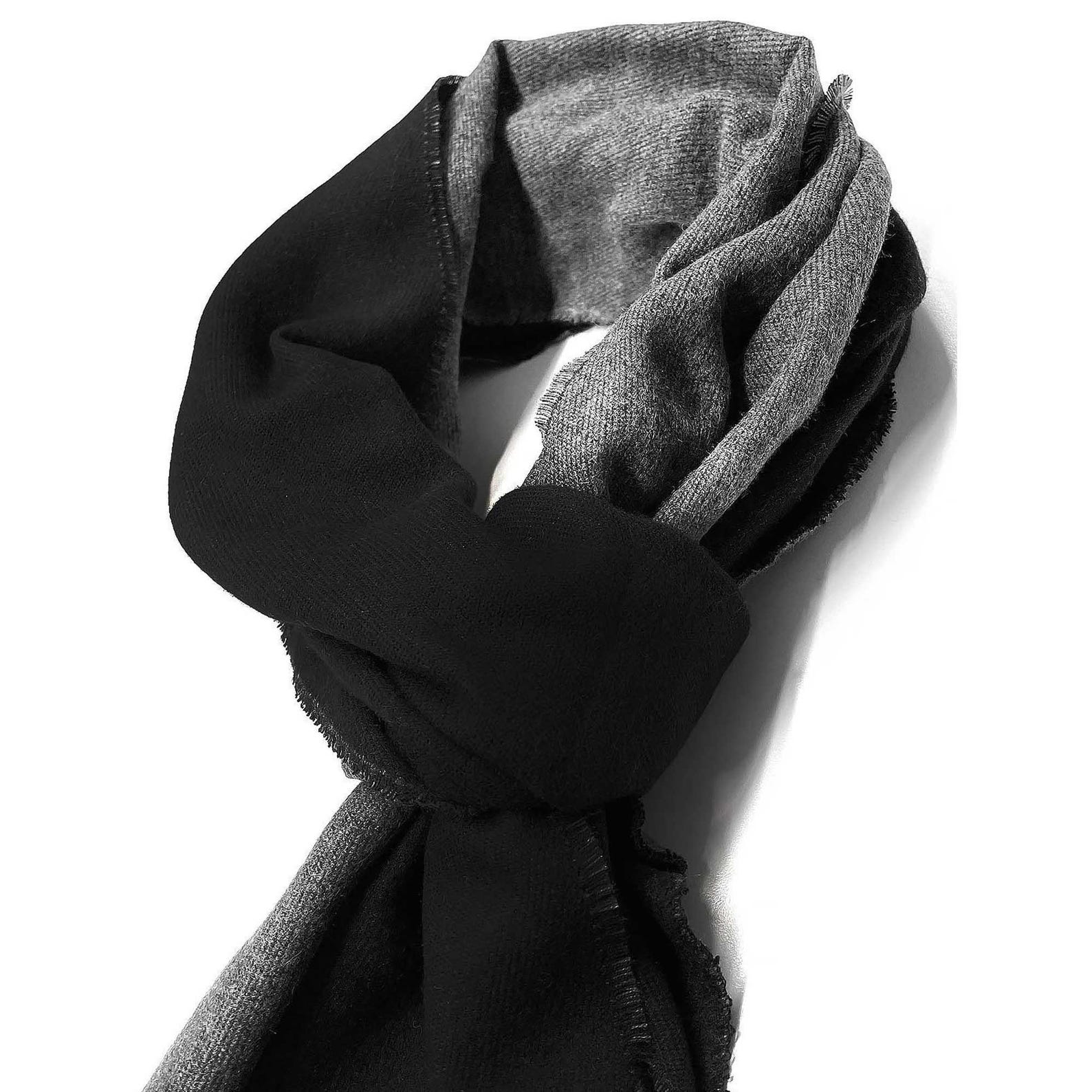 Luxury Men Scarf for Winter Black and Gray, Warm Dual-tone Double Side ...