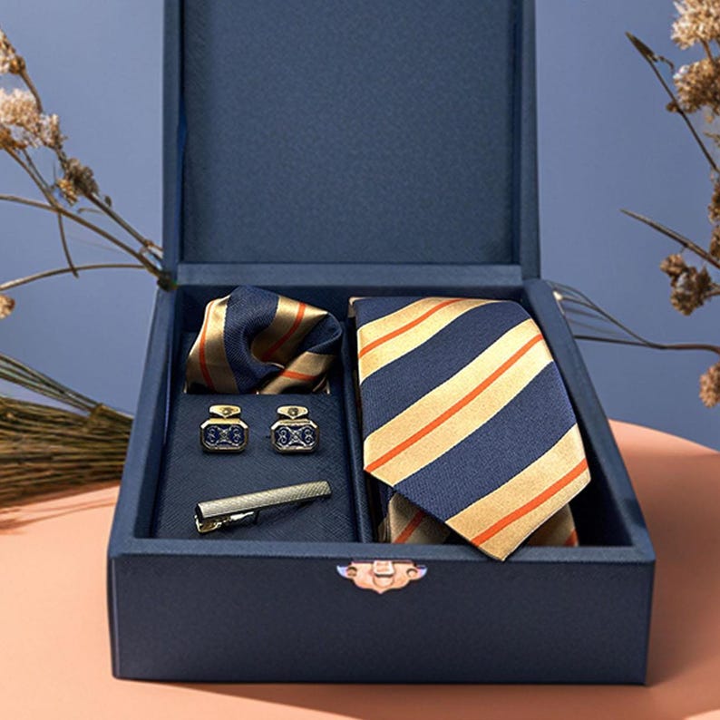 Blue Tie Gift Set for Men, Includes Tie, Cufflinks, Tie Clip, Pocket ...
