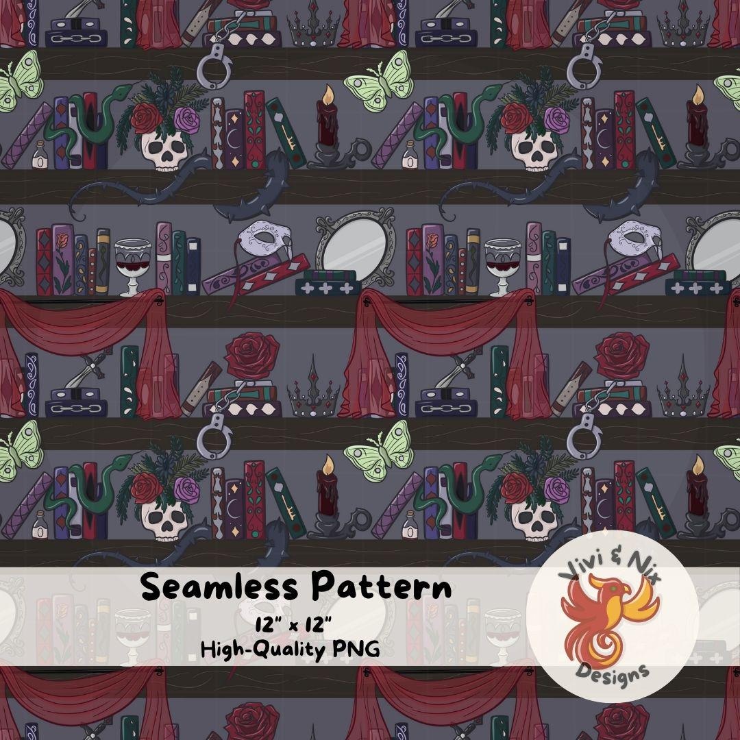 Dark Romance Bookshelf Seamless Pattern Gothic Bookish Digital Paper ...