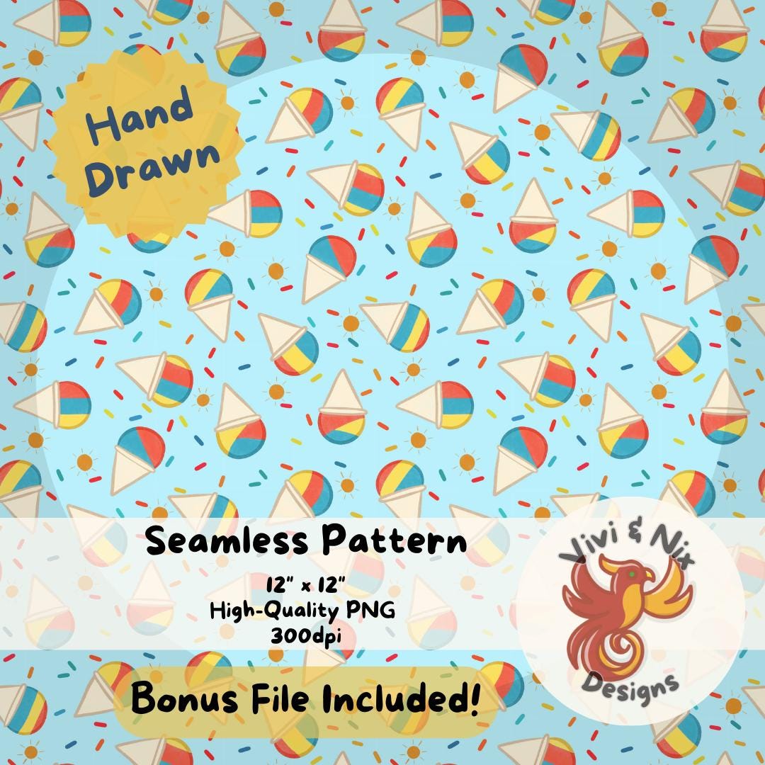 Snow Cone Seamless Pattern, Cute Summer Digital Paper PNG, Red Yellow ...