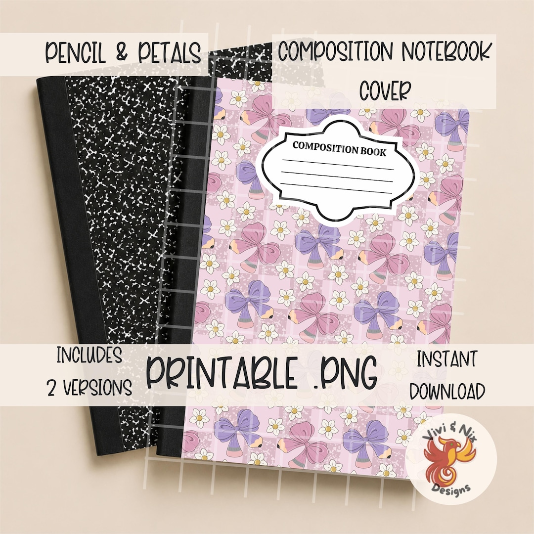 Printable Composition Notebook Cover PNG, Pencil Bow Notebook Cover ...