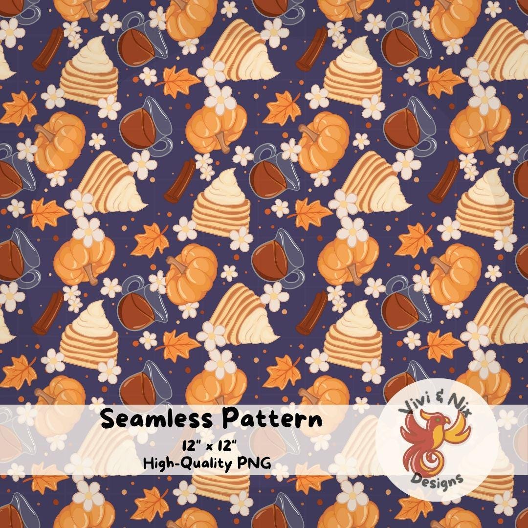 Floral Pumpkin Spice Seamless Pattern Digital Download Autumn Syrup ...