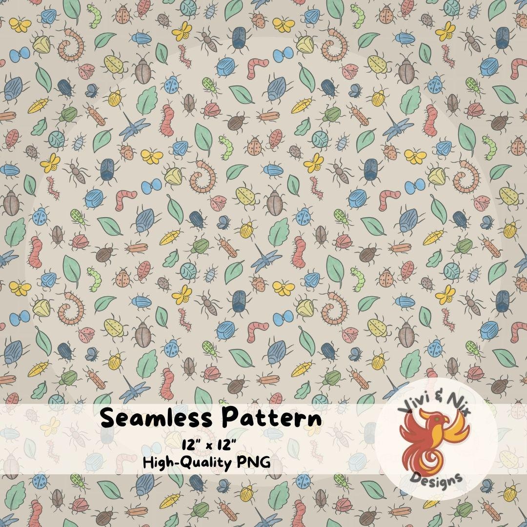 Mini Bugs Seamless Pattern Hand Drawn Insects Nature Repeat PNG Cute ...