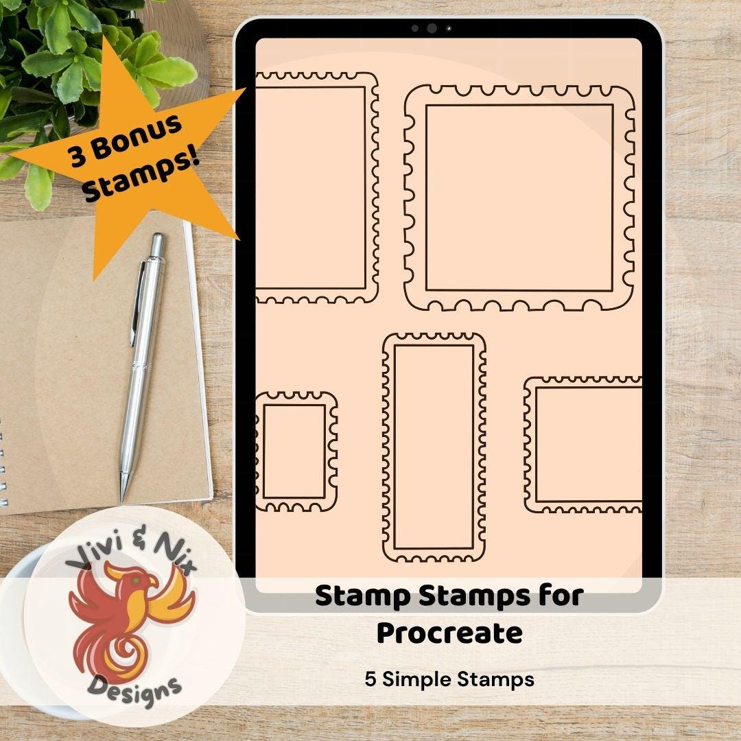 Procreate Stamp Brushes 5 Hand Drawn Postage Stamp Shape Stamps Simple ...