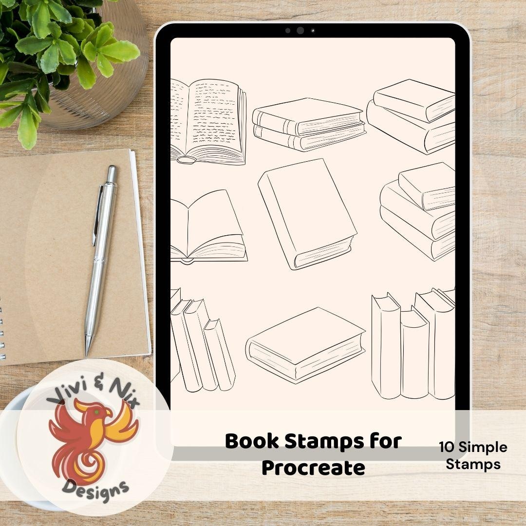 Book Stamp Brushes for Procreate, Book Outline Stamps, Reading Journal Brushes, Digital ...