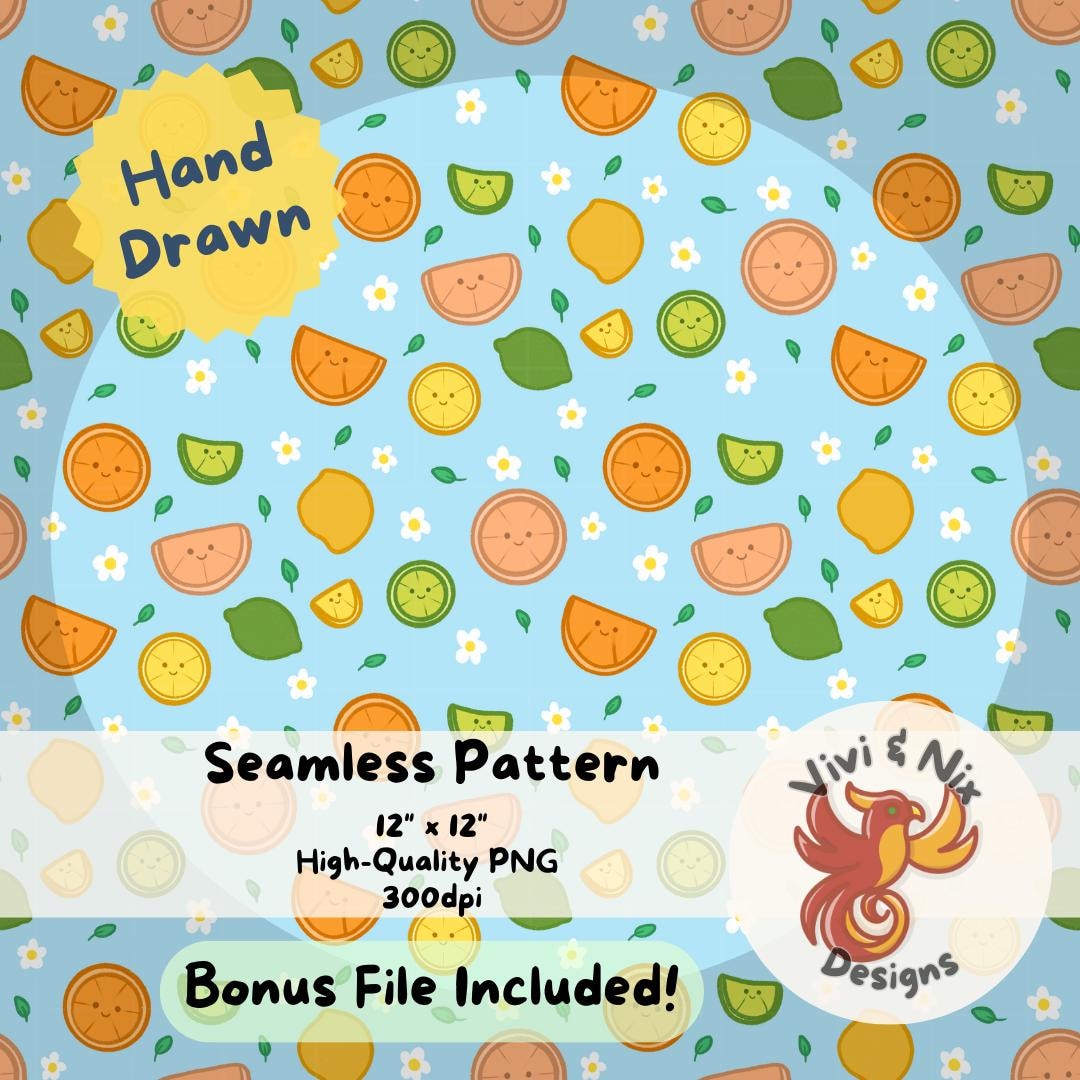 Cute Summer Citrus Seamless Pattern, Cute Summer Fruit Digital Paper ...
