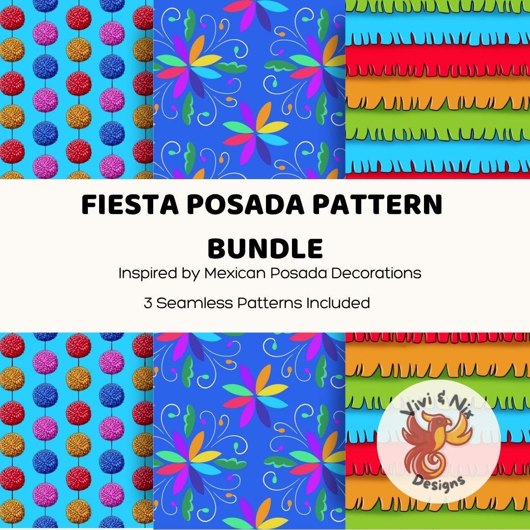 Fiesta Posada Pattern Bundle Mexican Posada Seamless Patterns Bright ...