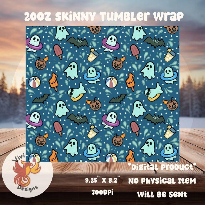 Summerween Ghost Pool Party Tumbler Wrap PNG Cute Halloween Summer ...