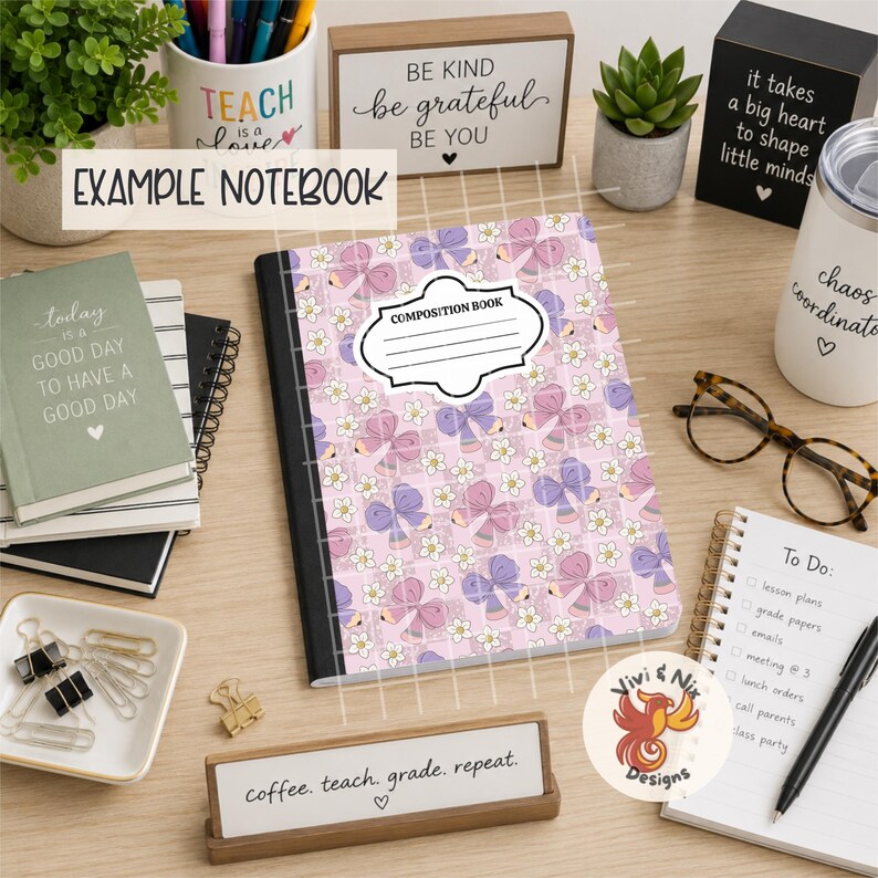 Printable Composition Notebook Cover PNG, Pencil Bow Notebook Cover ...