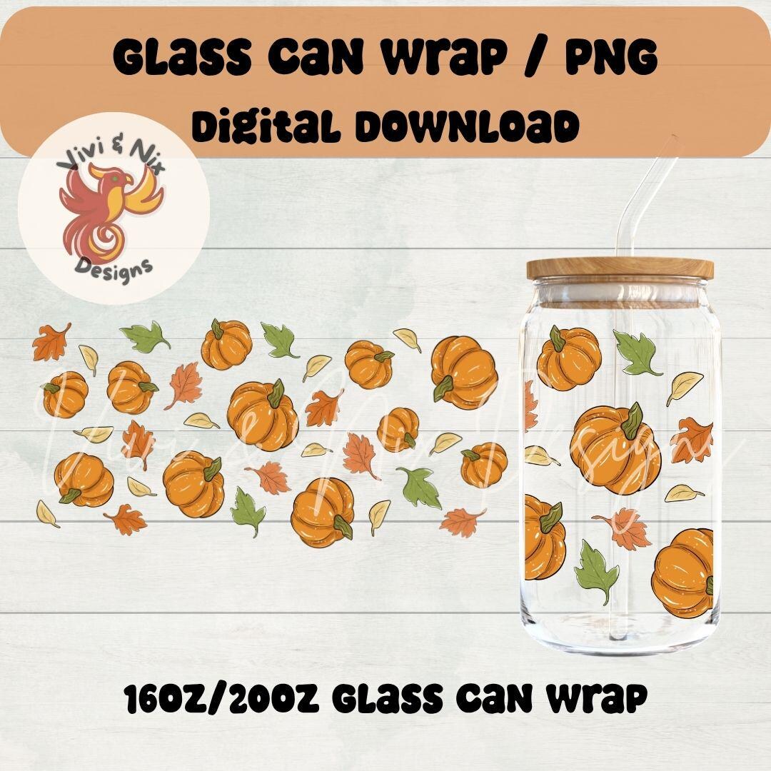 Fall Pumpkin Glass Can Wrap PNG 16oz & 20oz Glass Cup Wrap Autumn ...
