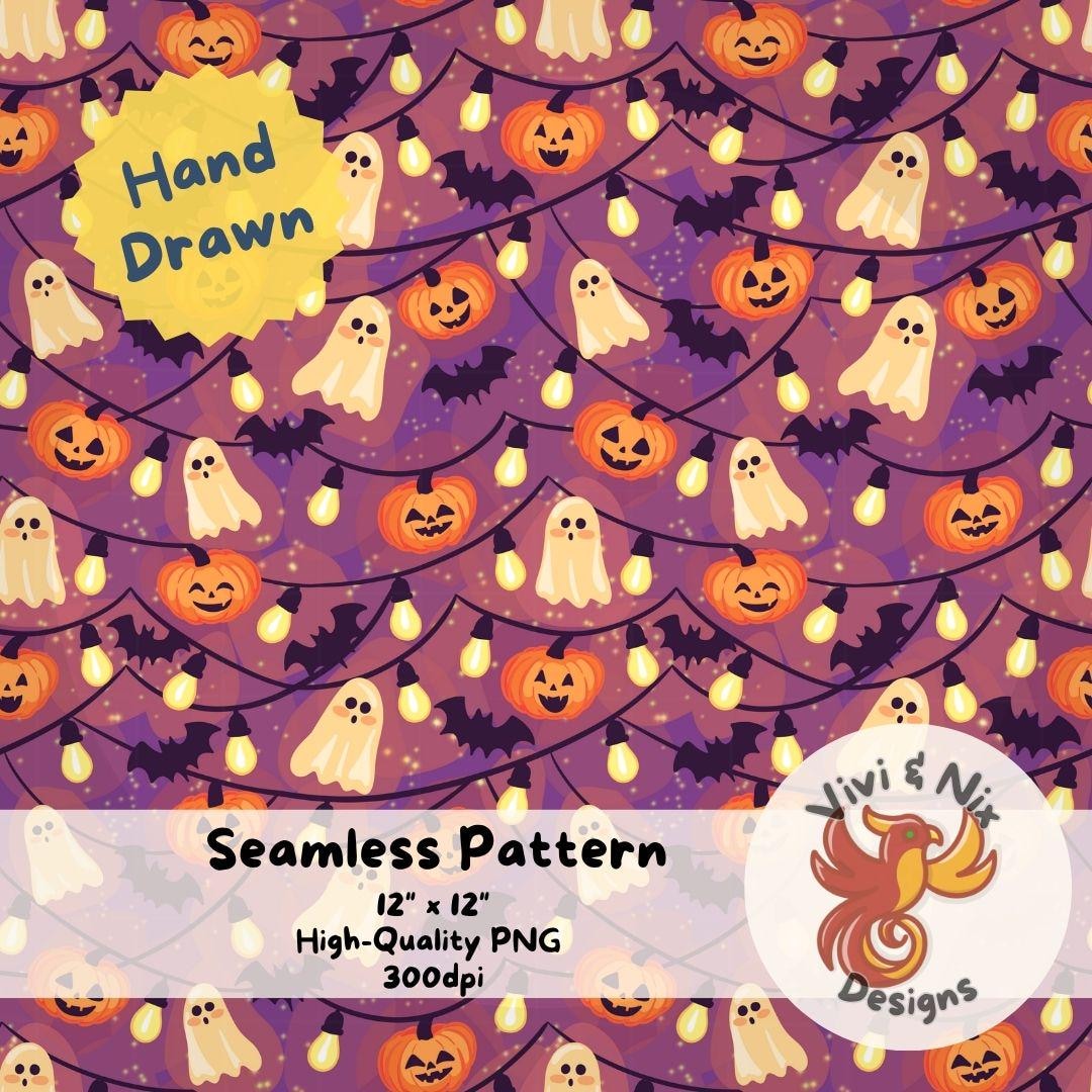 Halloween Seamless Digital Pattern Ghosts, Pumpkins, Bats & String ...