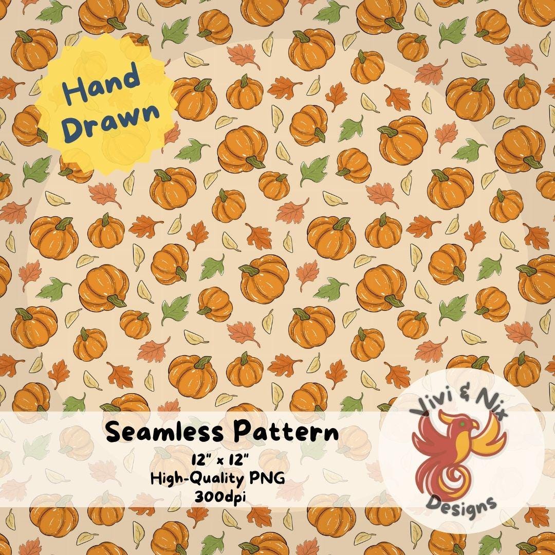 Fall Pumpkins Leaves Seamless Pattern Cute Autumn Digital Paper With ...