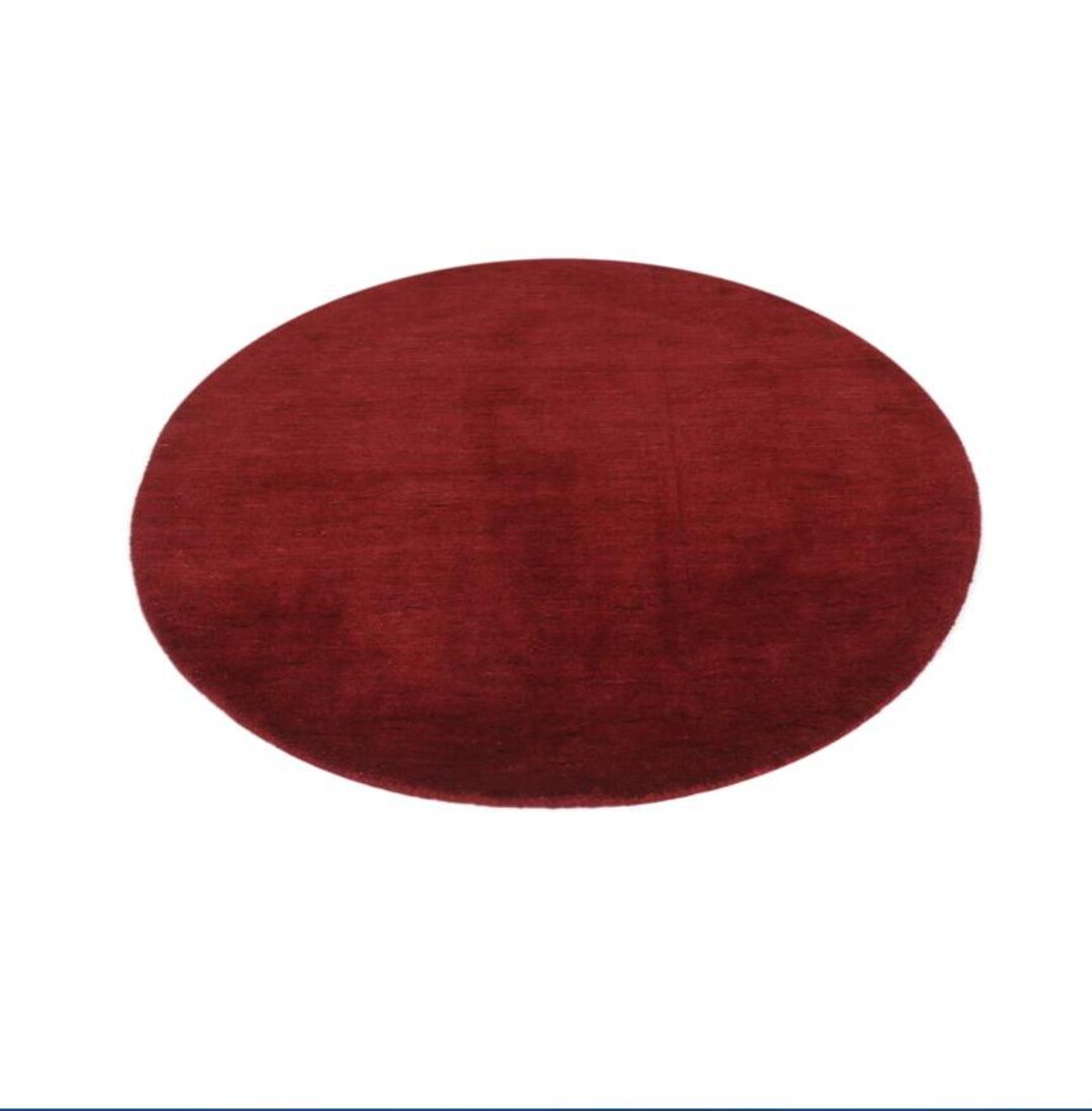 Luxurious Handloom Round Rug – 100% New Zealand Wool in Rich Burgundy ...