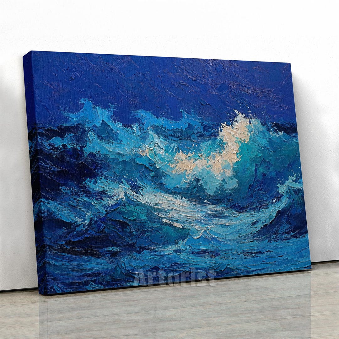 Abstract Blue Ocean Waves Canvas Art Textured Seascape Wall - Etsy