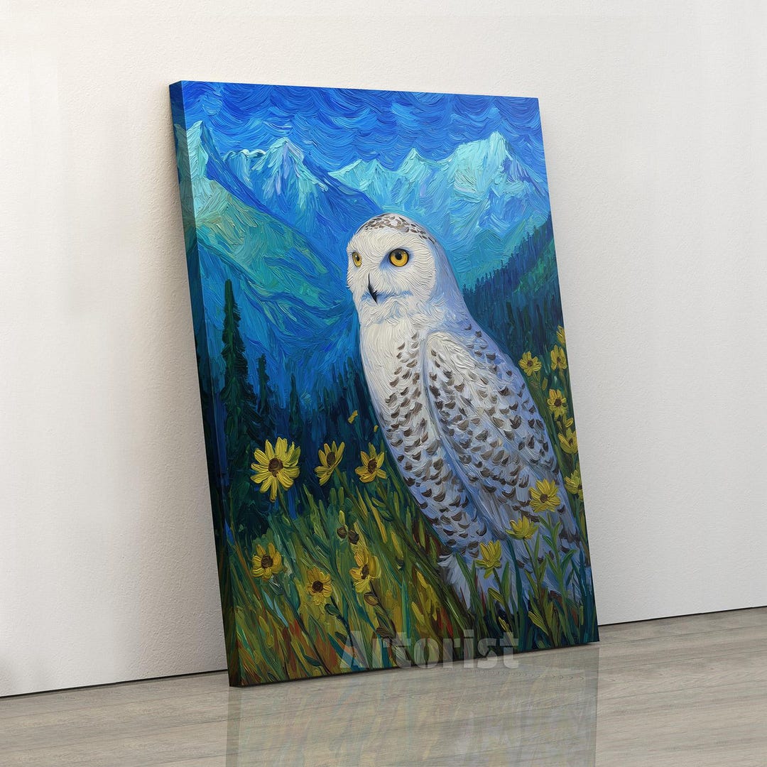 Snowy Owl Mountain Landscape Colorful Nature Canvas Wall Art - Etsy