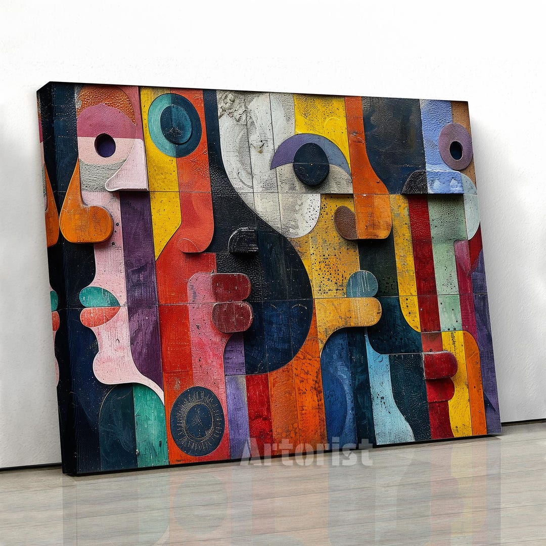 Bold Geometric Faces Painting Canvas Print Wall Art – Eduardo Paolozzi ...