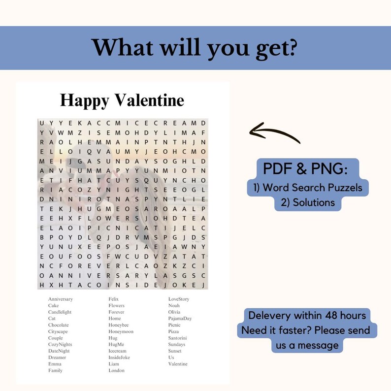 Custom Word Search Puzzle With Your Photo | Gift for Her | 100 % ...
