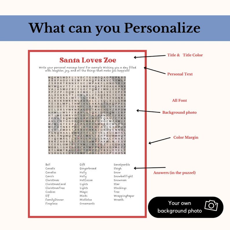 Christmas Custom Puzzle | Personalized Word Search With Your Photo ...