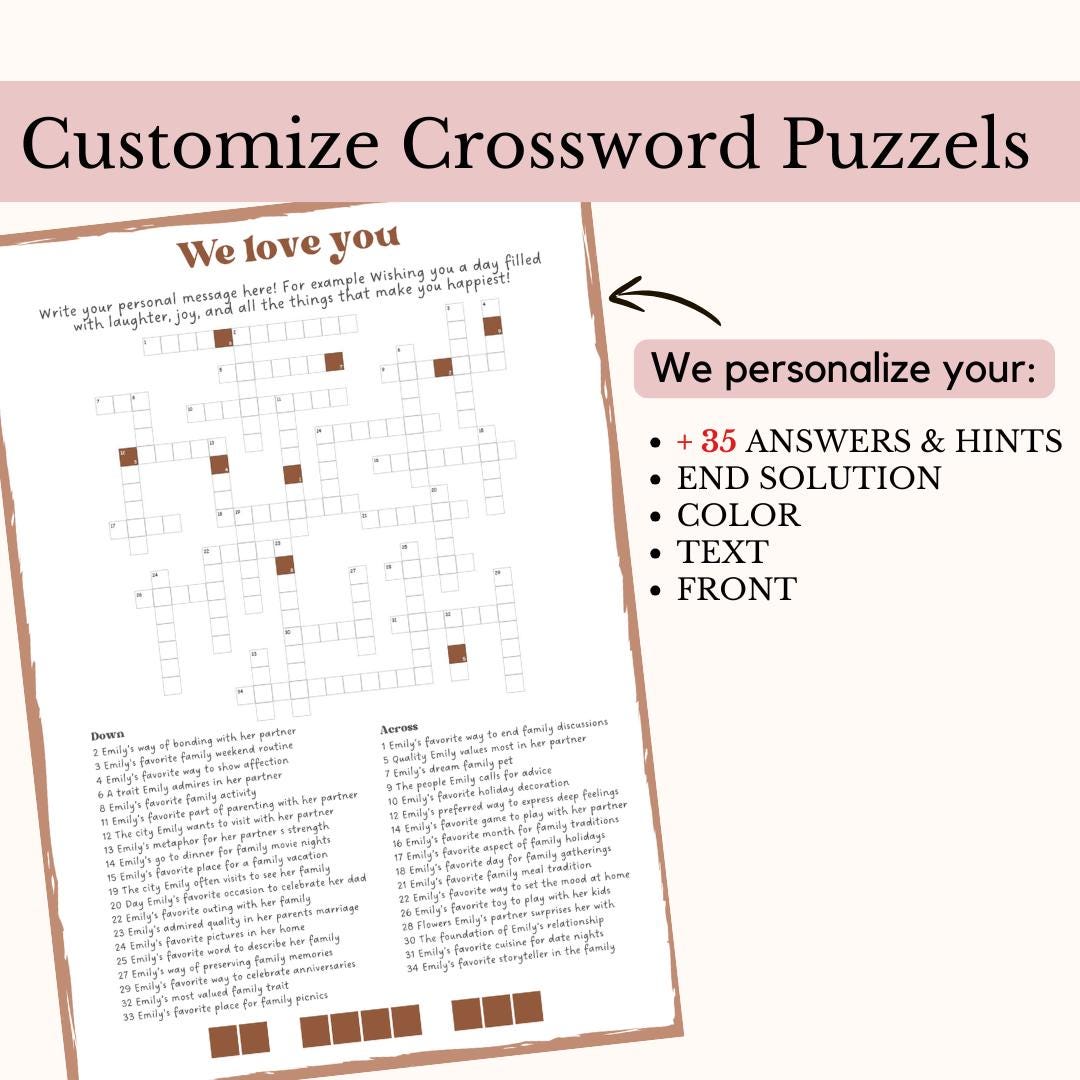 Custom Crossword Puzzle 100 % Personalized Crosswords Birthday, Wedding ...