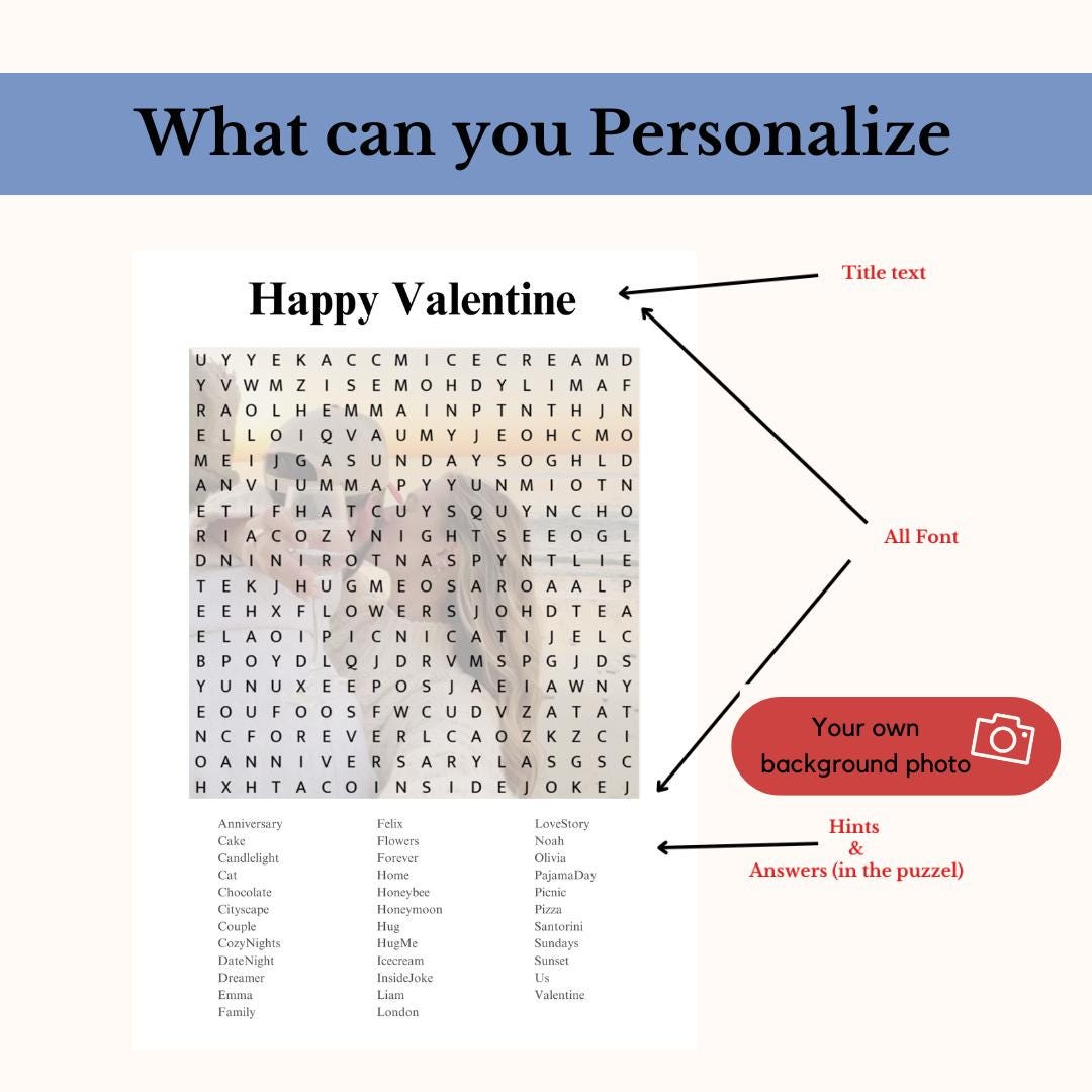 Custom Word Search Puzzle With Your Photo | Gift for Her | 100 % ...