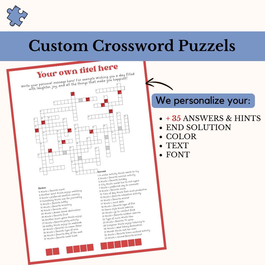 Custom Crossword Puzzle | 100 % Personalized Crosswords | Birthday ...