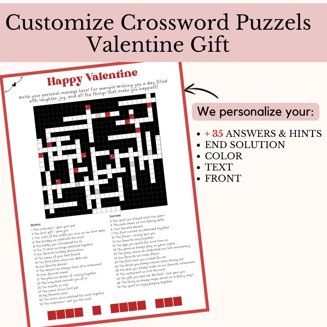 Custom Valentine Crossword Puzzle Valentine Gift 100 % Personalized ...