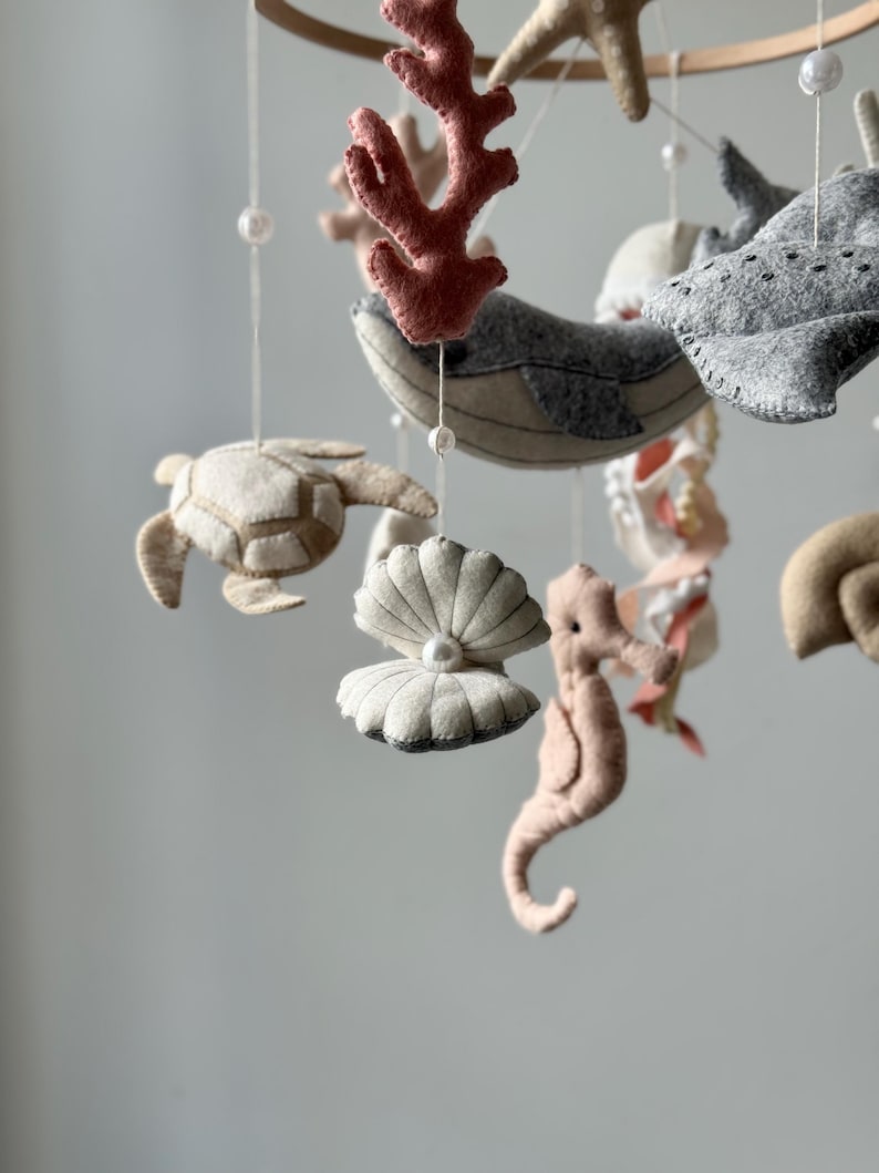Blue Whale Baby Mobile: Handmade Felt Nautical Creatures Nursery Decor ...