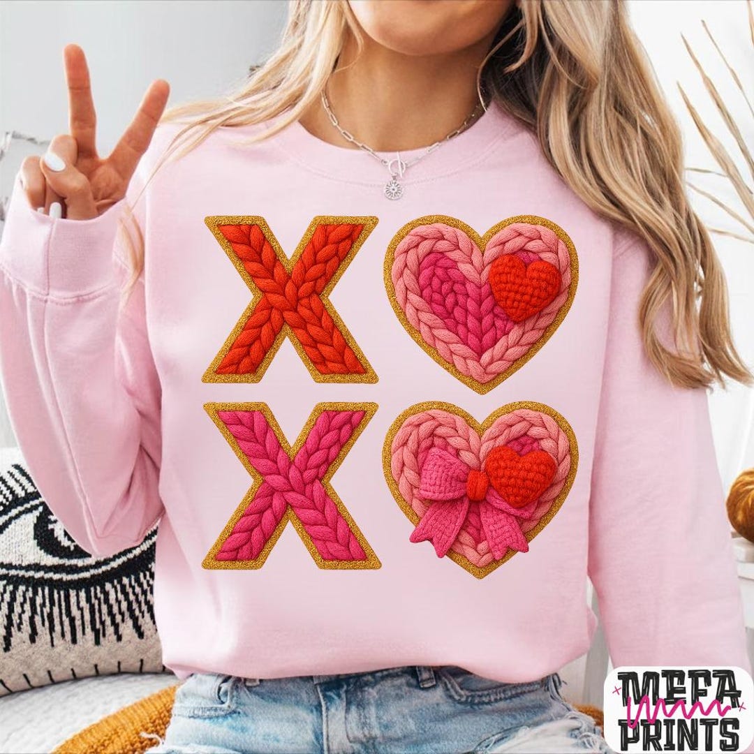 Faux Yarn Xoxo Valentine PNG, Xoxo Latch Hook Yarn Coquette Bow Crochet ...
