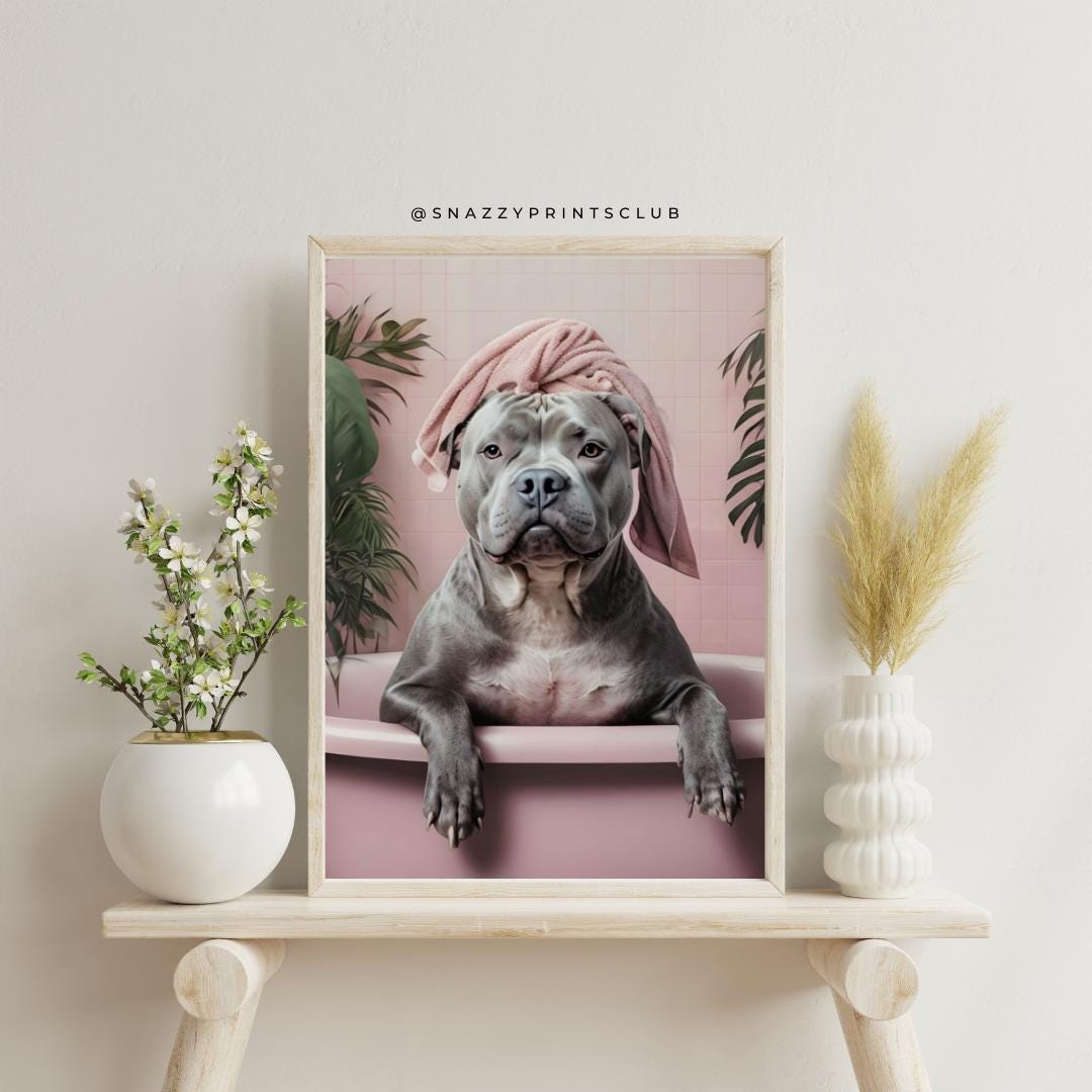 Pit Bull Wall Art, Bathtub Art Work (digital Download) - Etsy
