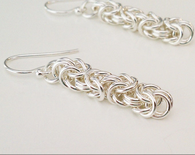 Long Sterling Silver Byzantine Earrings Chain Maille - Etsy
