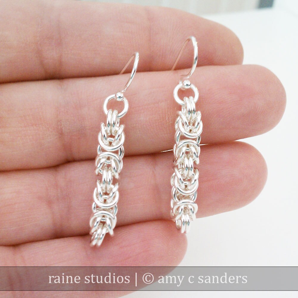 Long Sterling Silver Byzantine Earrings Chain Maille Chainmaille Chainmail Mail 925 - Etsy