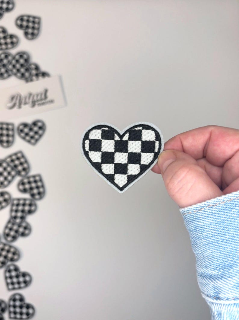 Checkered Heart in Black & White - Iron-on Patch - Etsy