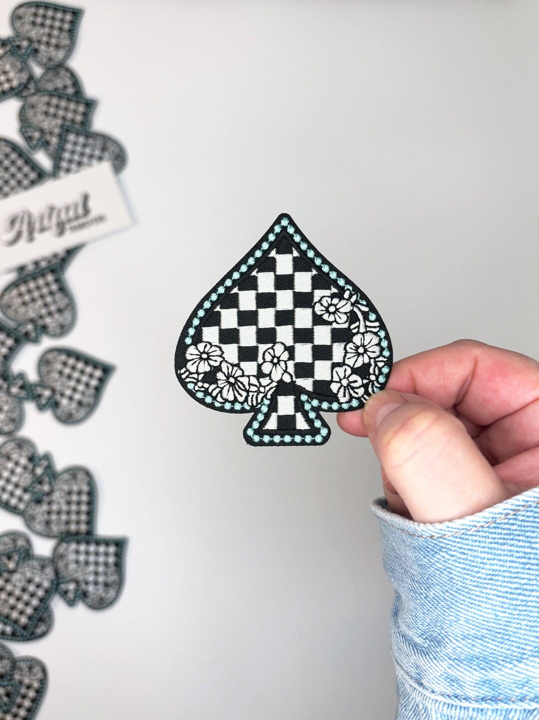 Checkered Spade With Flowers in Black & White - Iron-on Patch - Etsy