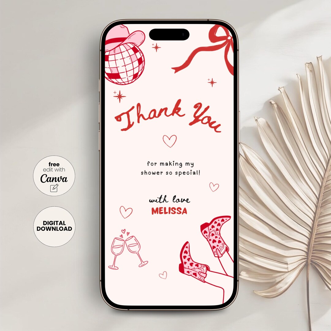 Pink Bridal Shower Thank You Ecard: Women's Cowboy Theme Party Template ...