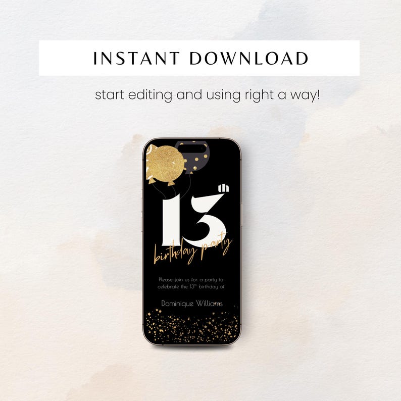 Animated 13th Birthday Invitation Template, Editable Digital Evite - Etsy