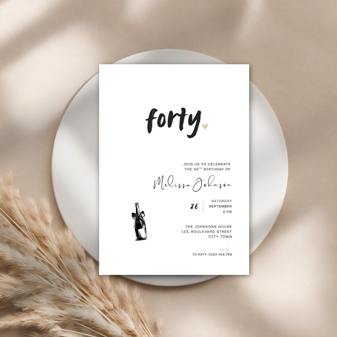 40th Birthday Invitation, Editable Simple Template, Minimal Modern ...